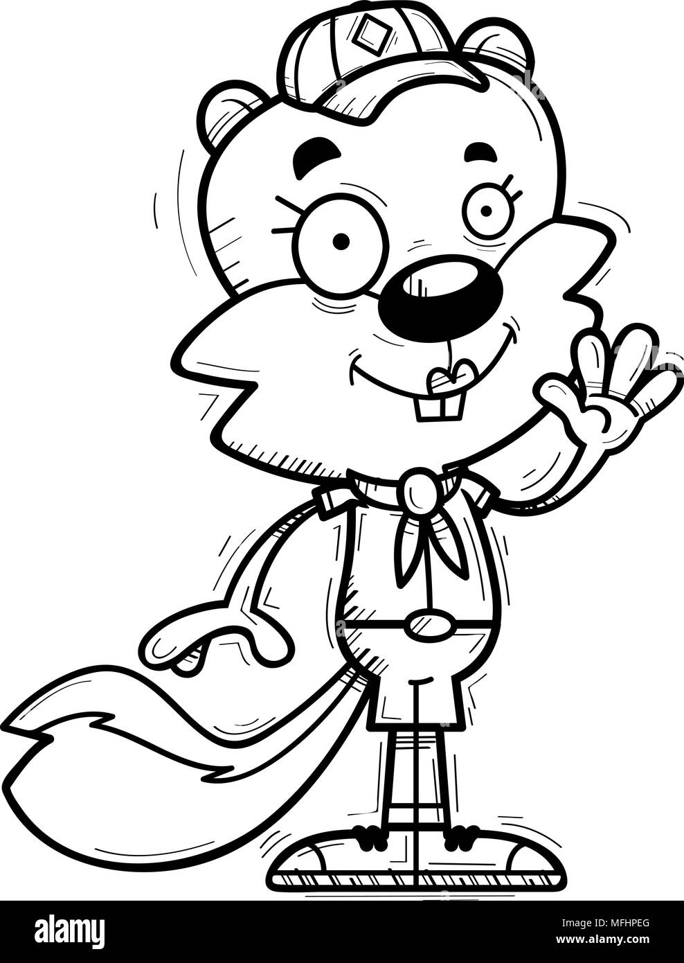 A cartoon illustration of a female squirrel scout waving Stock Vector ...