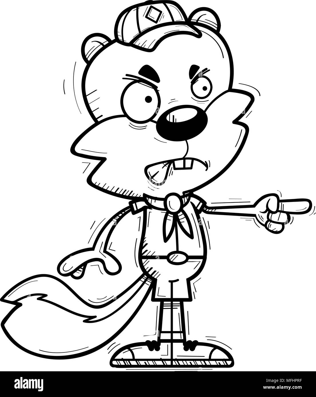 A cartoon illustration of a male squirrel scout looking angry and ...