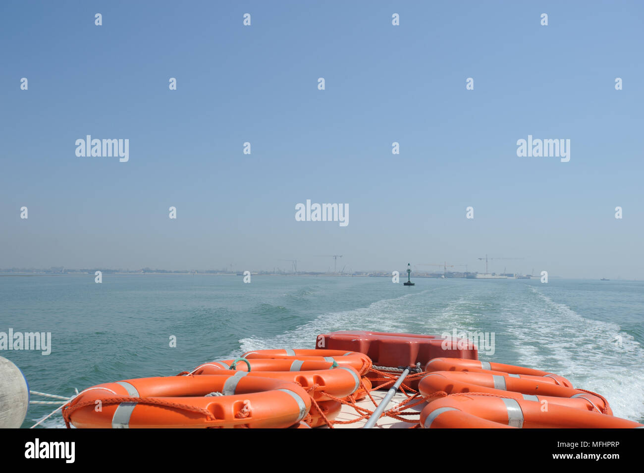 Rescue circles on the boat Stock Photo - Alamy