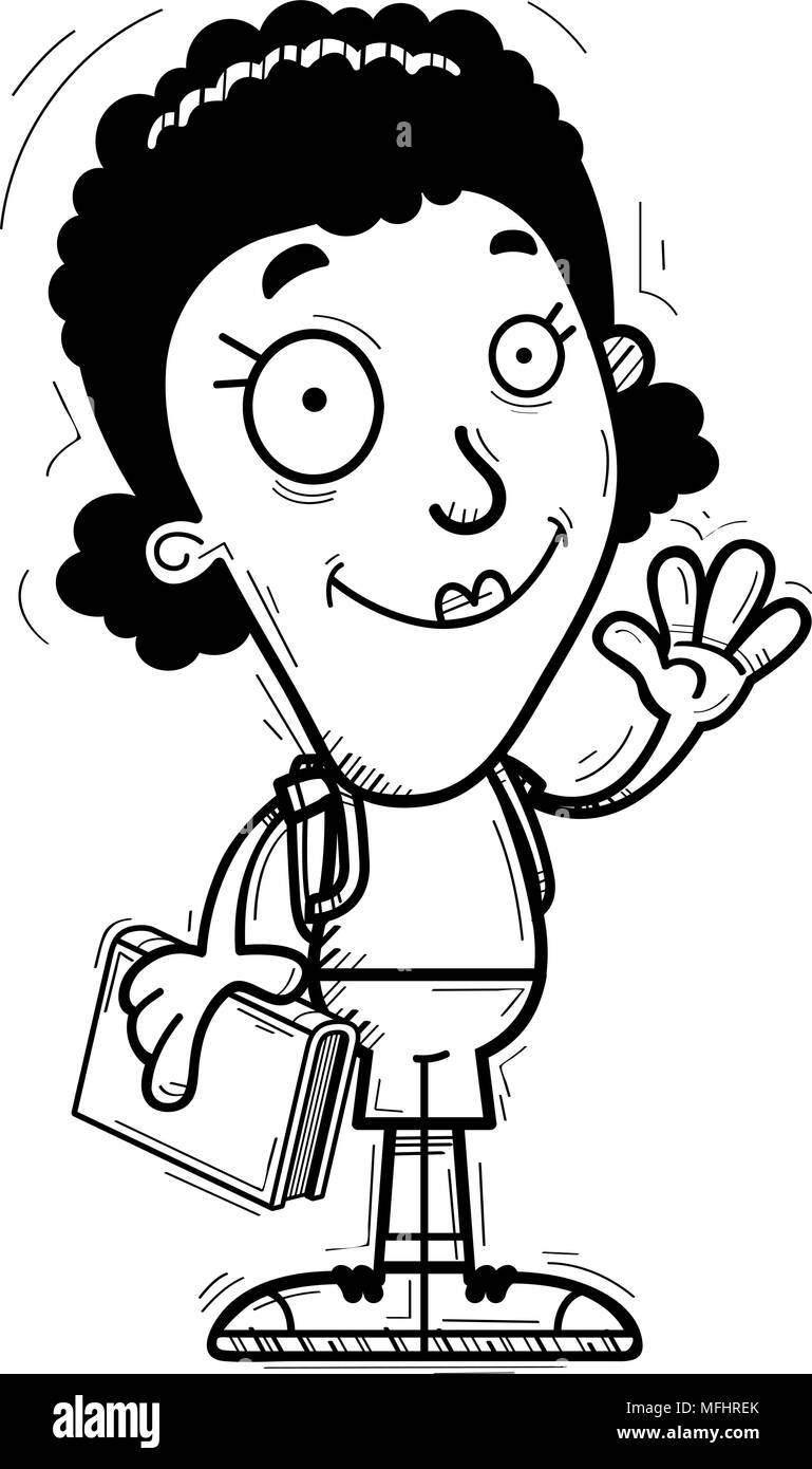 A cartoon illustration of a black woman student waving Stock Vector ...