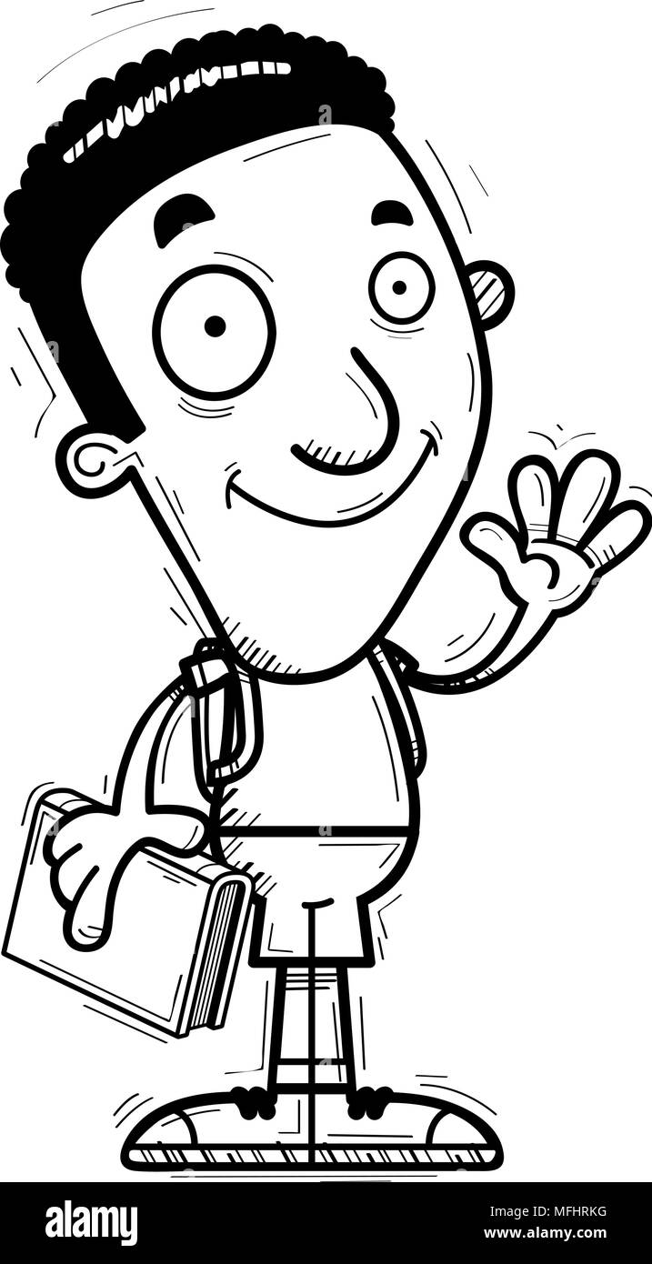 A cartoon illustration of a black man student waving Stock Vector Image ...