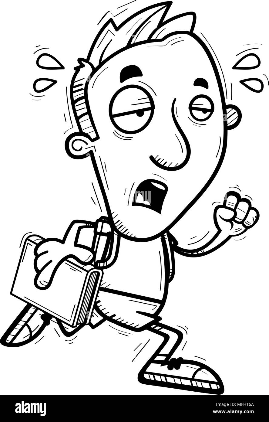 A cartoon illustration of a man student running and looking exhausted ...