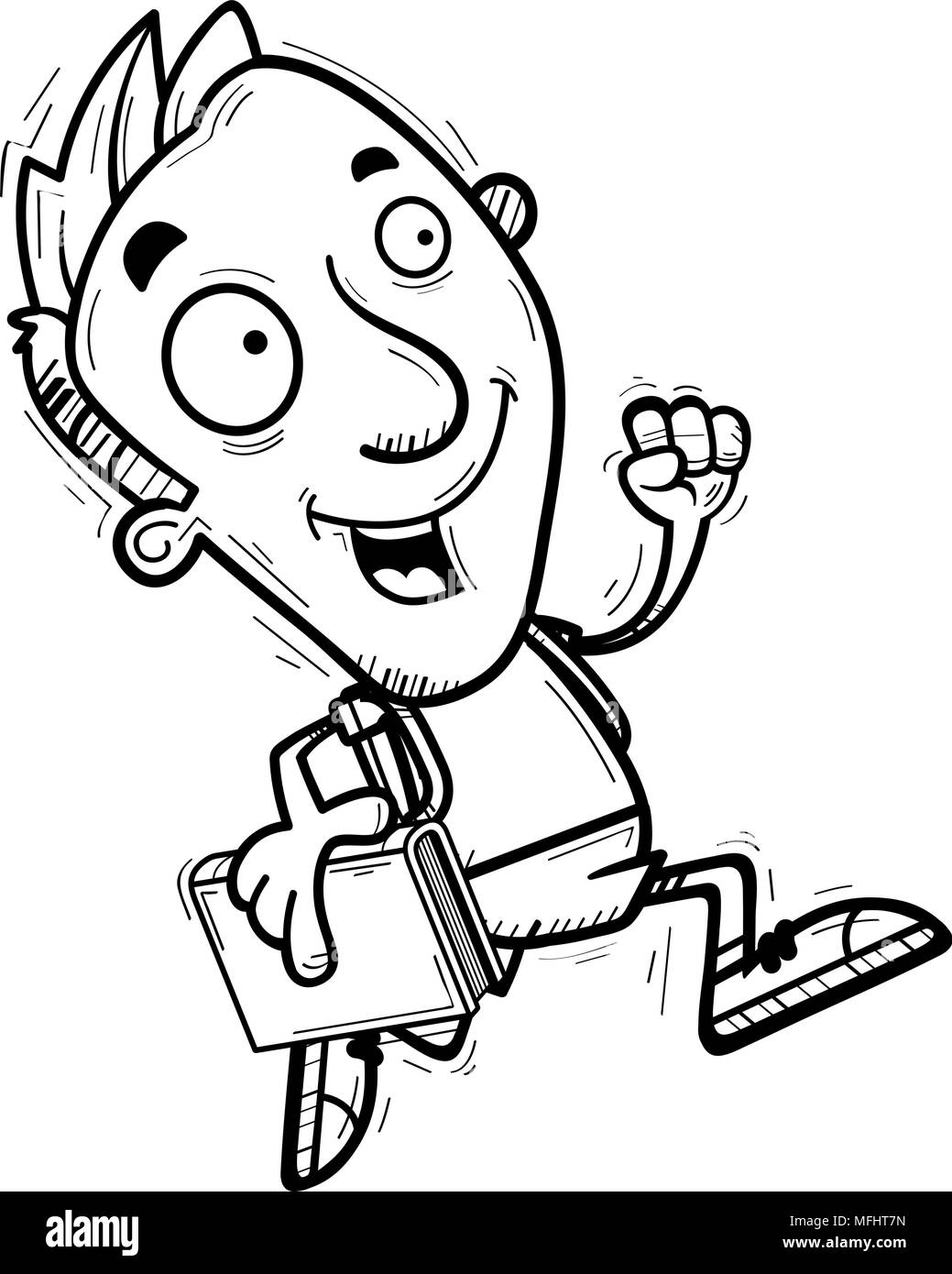 Vector illustration happy student running Black and White Stock Photos ...