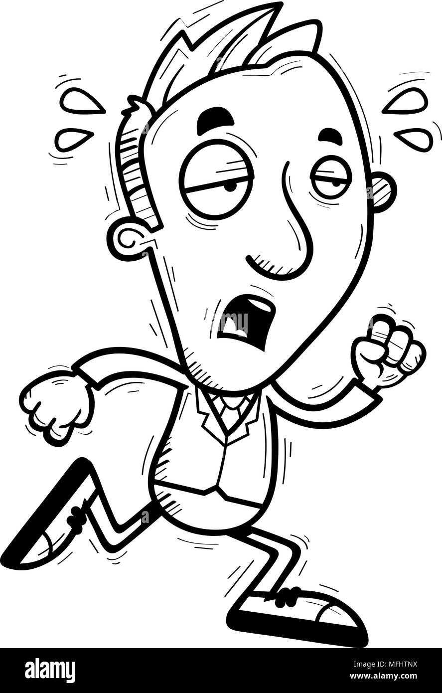 A cartoon illustration of a businessman running and looking exhausted ...