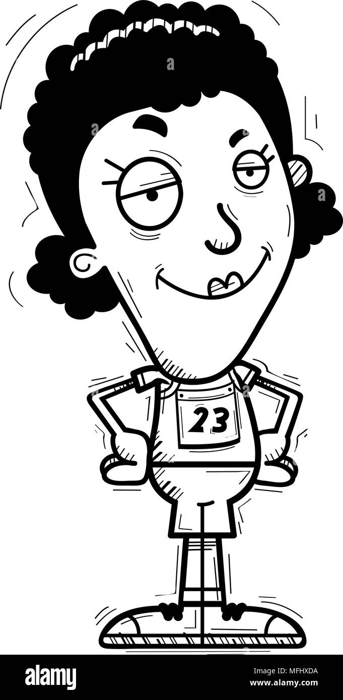 A cartoon illustration of a black woman track and field athlete looking ...