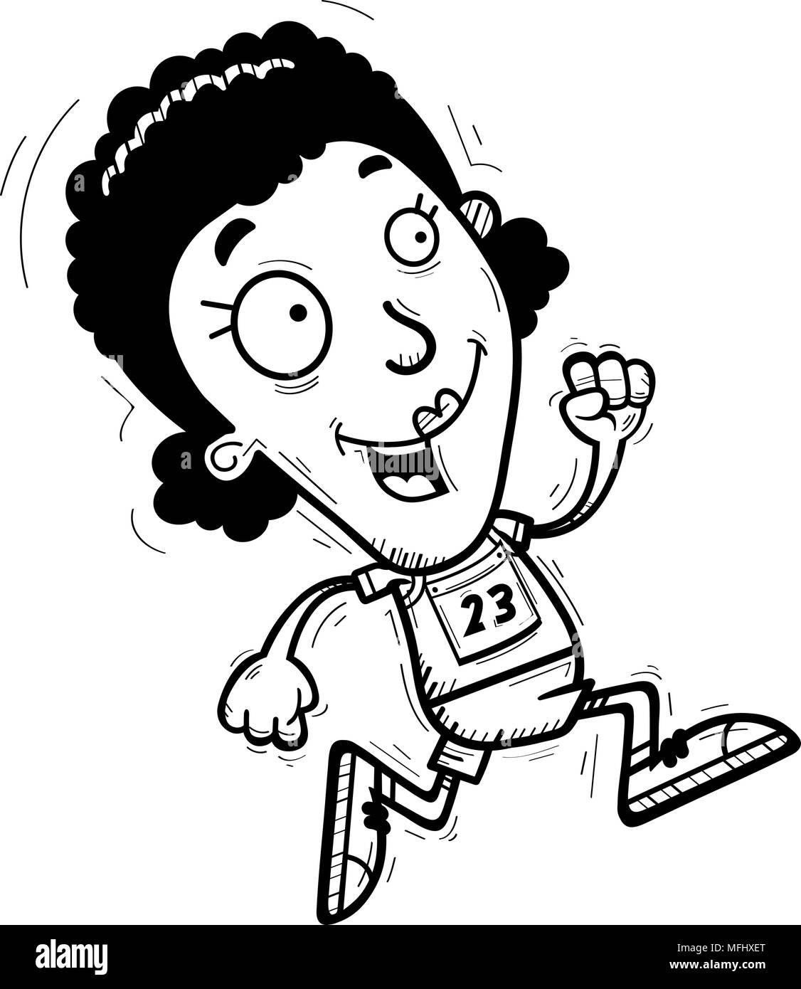 A cartoon illustration of a black woman track and field athlete running ...
