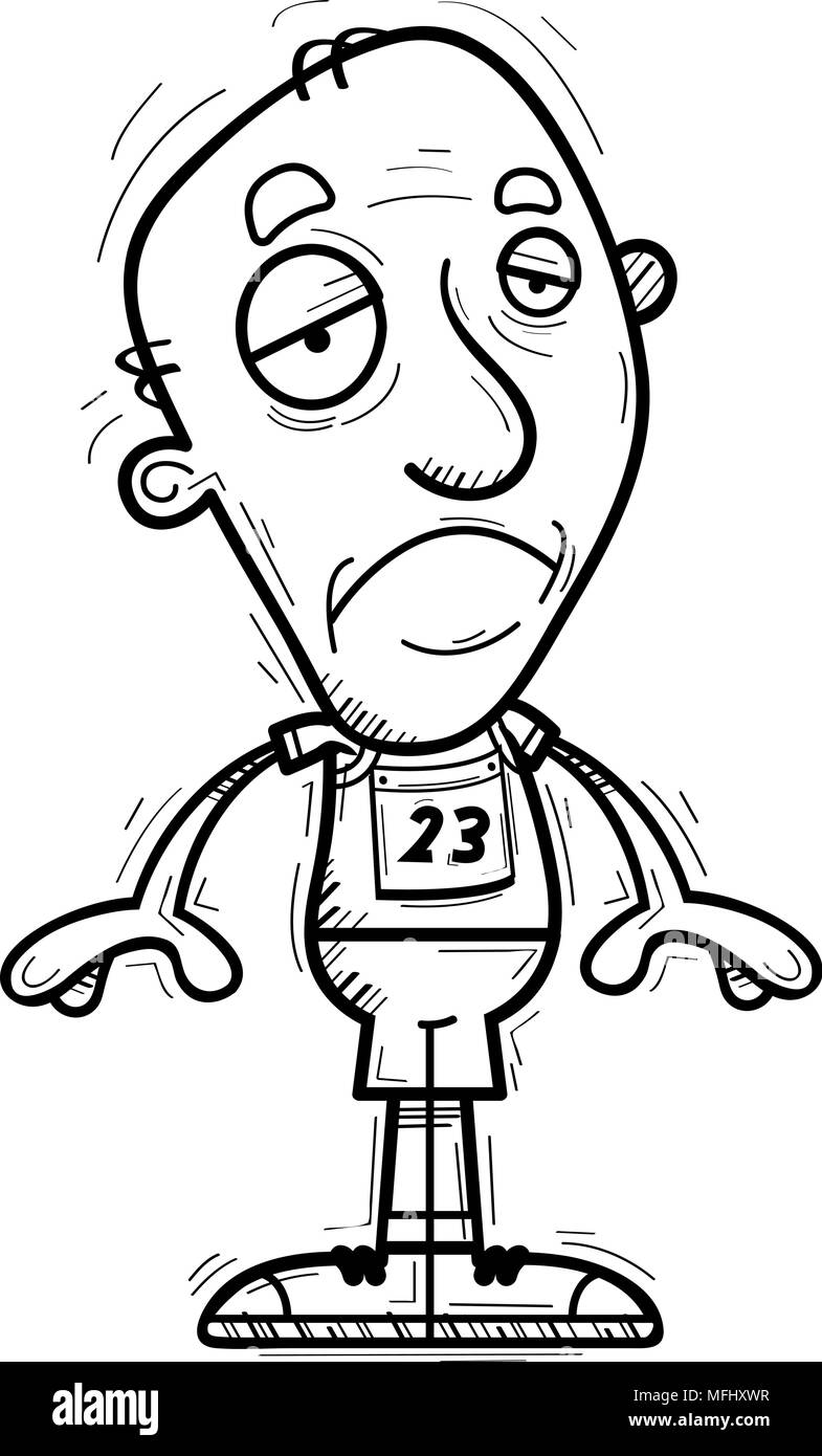 A cartoon illustration of a senior citizen man track and field athlete ...