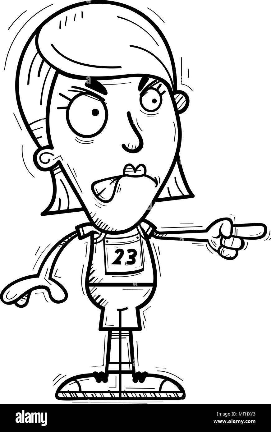 A cartoon illustration of a woman track and field athlete looking angry ...
