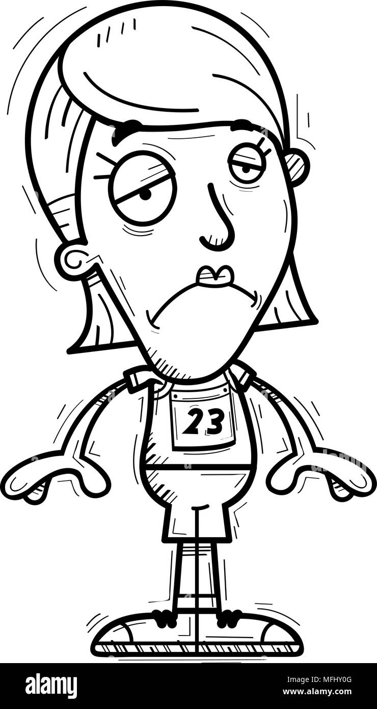 A cartoon illustration of a woman track and field athlete looking sad ...