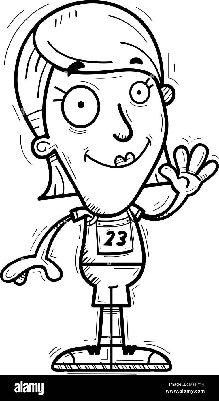 A cartoon illustration of a woman track and field athlete waving Stock ...