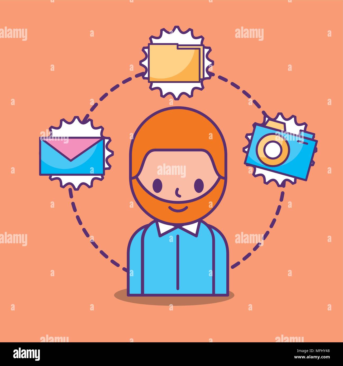 cartoon portrait man and social media connection Stock Vector Image ...