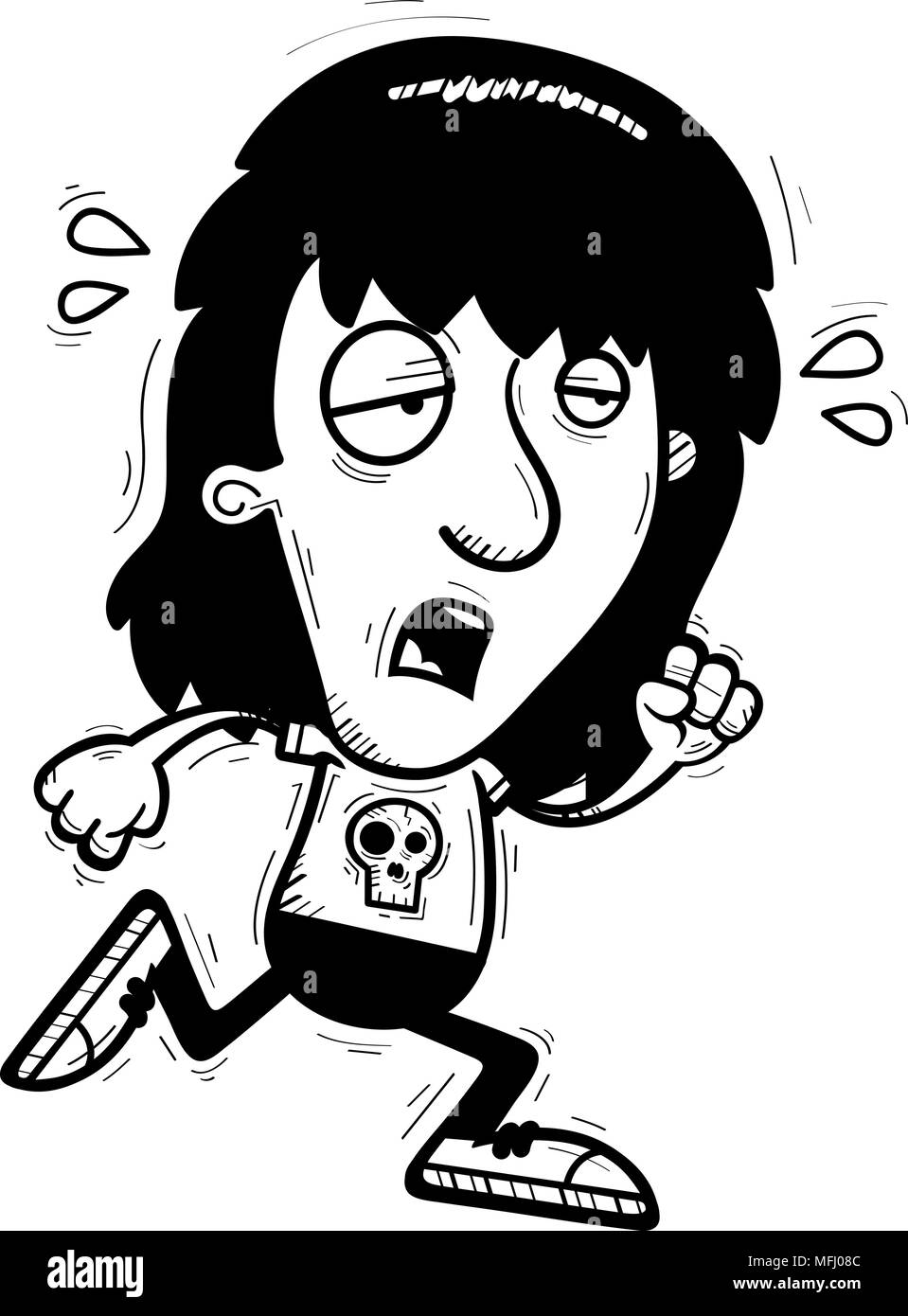 A cartoon illustration of a metalhead running and looking exhausted ...
