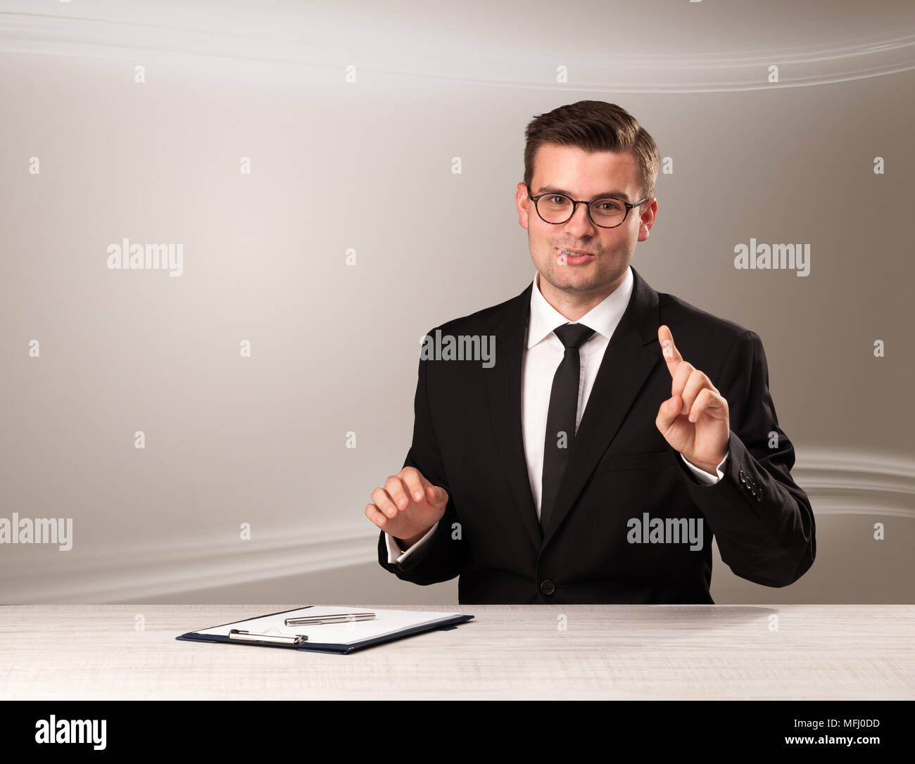 Televison presenter host in live show with blank background Stock Photo ...
