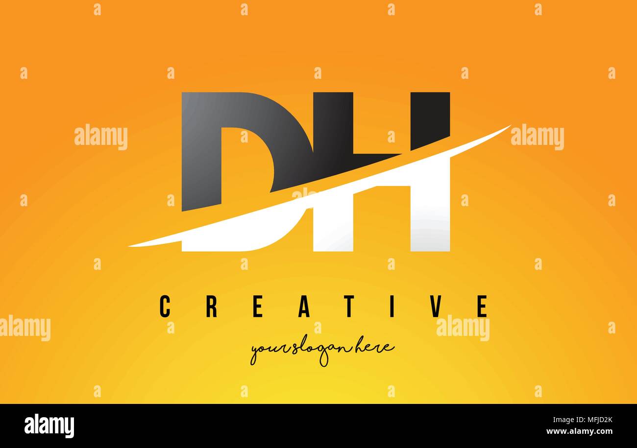 DH D H Letter Modern Logo Design with Swoosh Cutting the Middle Letters ...