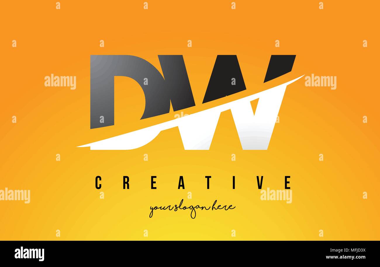 DW D W Letter Modern Logo Design with Swoosh Cutting the Middle Letters ...
