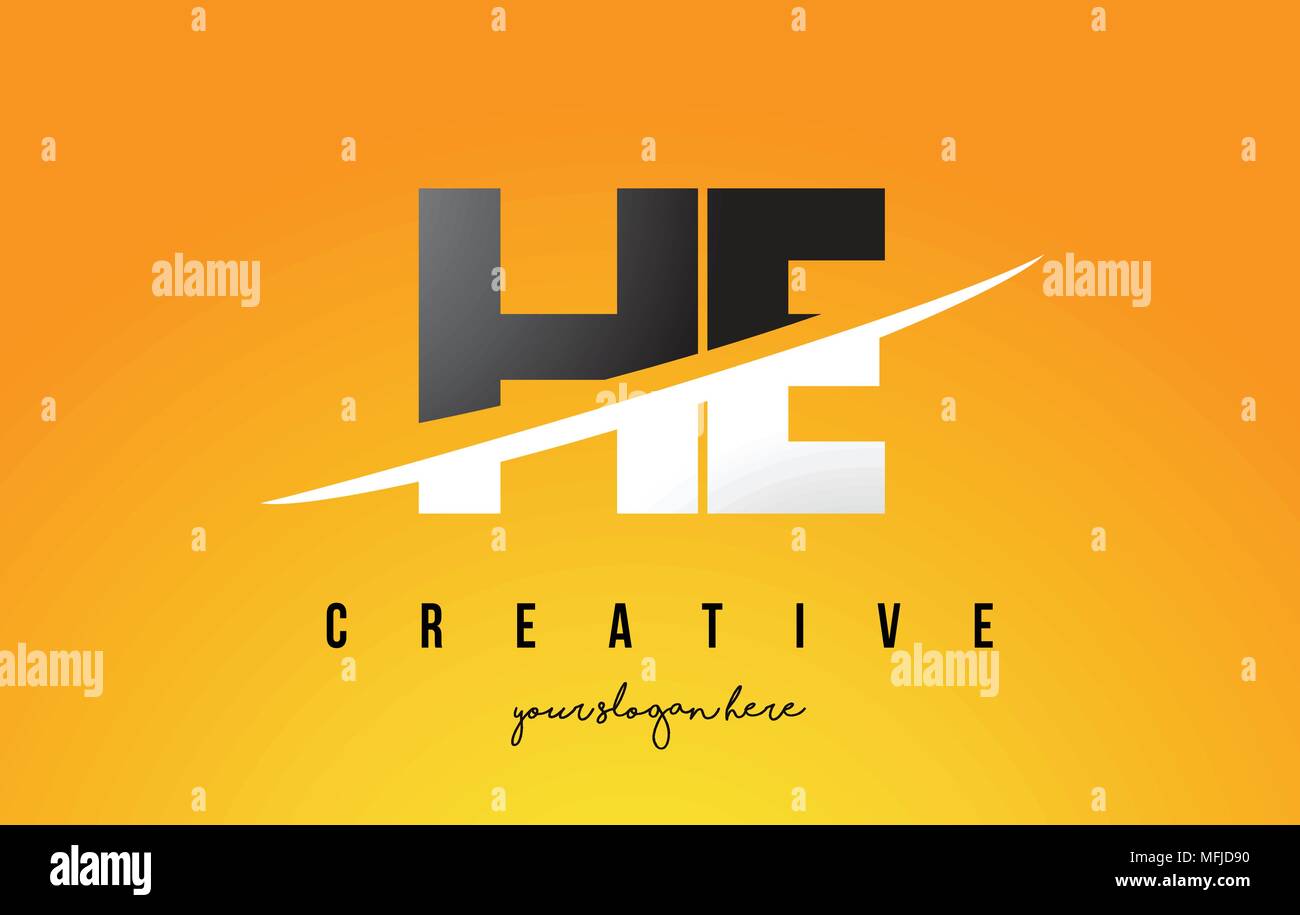 HE H E Letter Modern Logo Design with Swoosh Cutting the Middle Letters ...