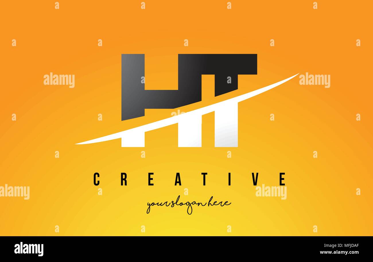 HT H T Letter Modern Logo Design with Swoosh Cutting the Middle Letters ...