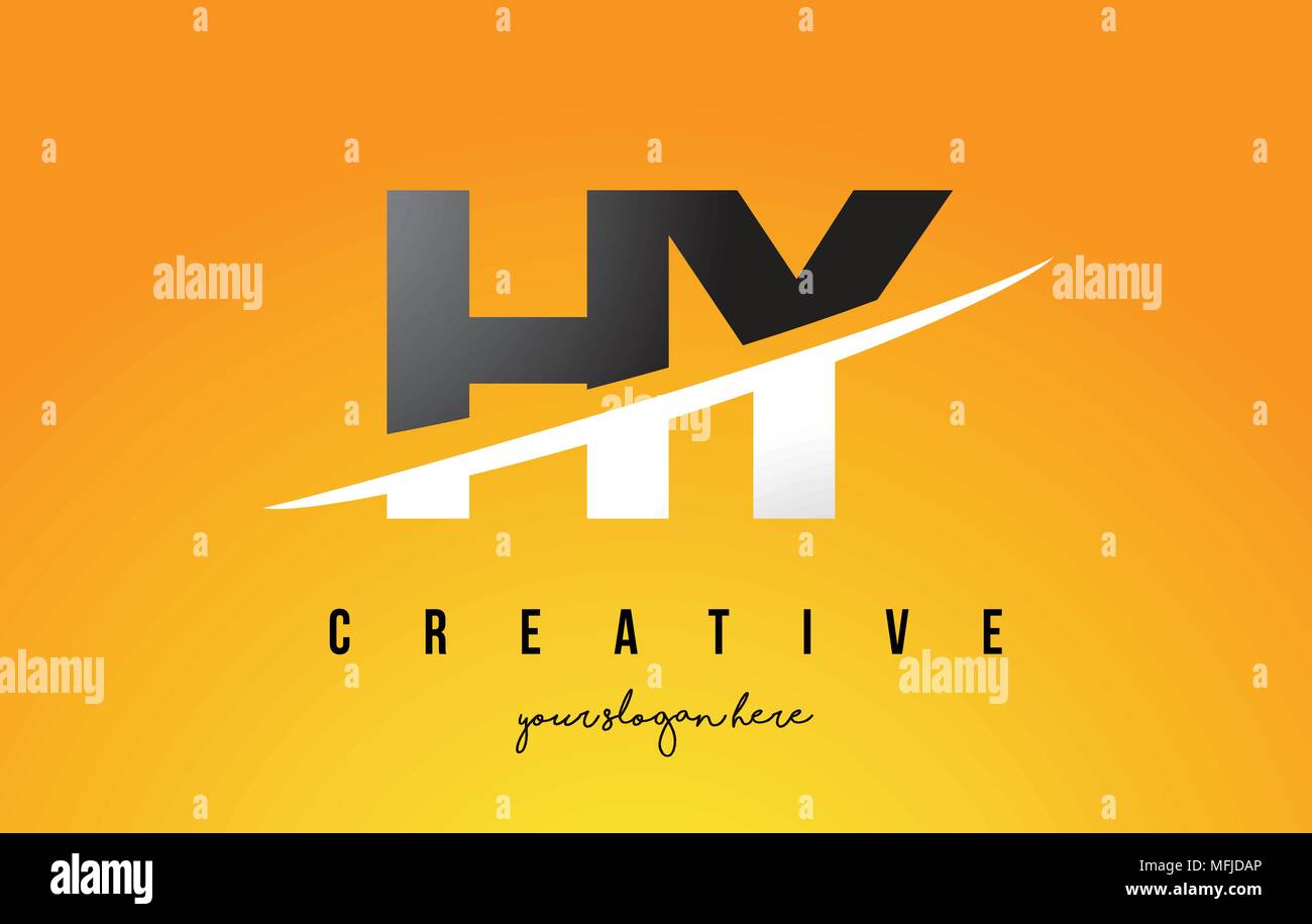 HY H Y Letter Modern Logo Design with Swoosh Cutting the Middle Letters ...