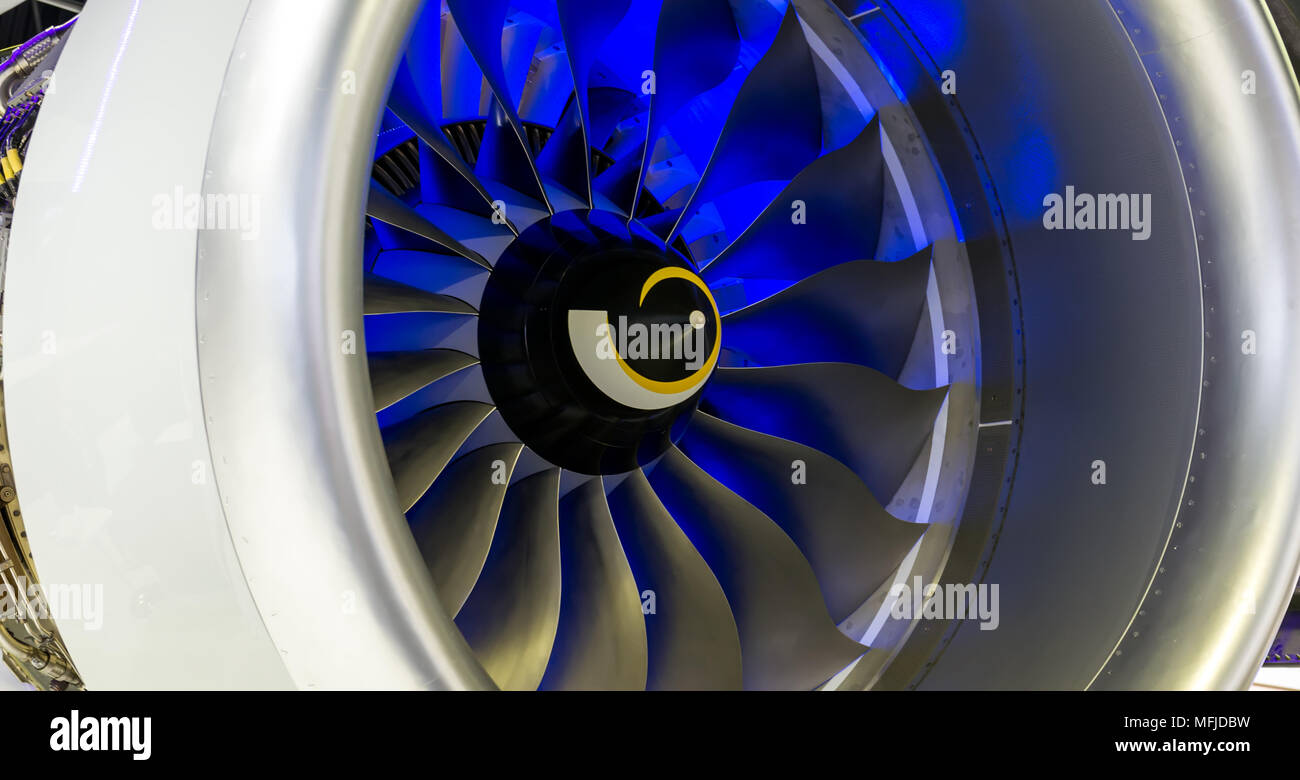 close-up of a large jet engine turbine blades Stock Photo - Alamy