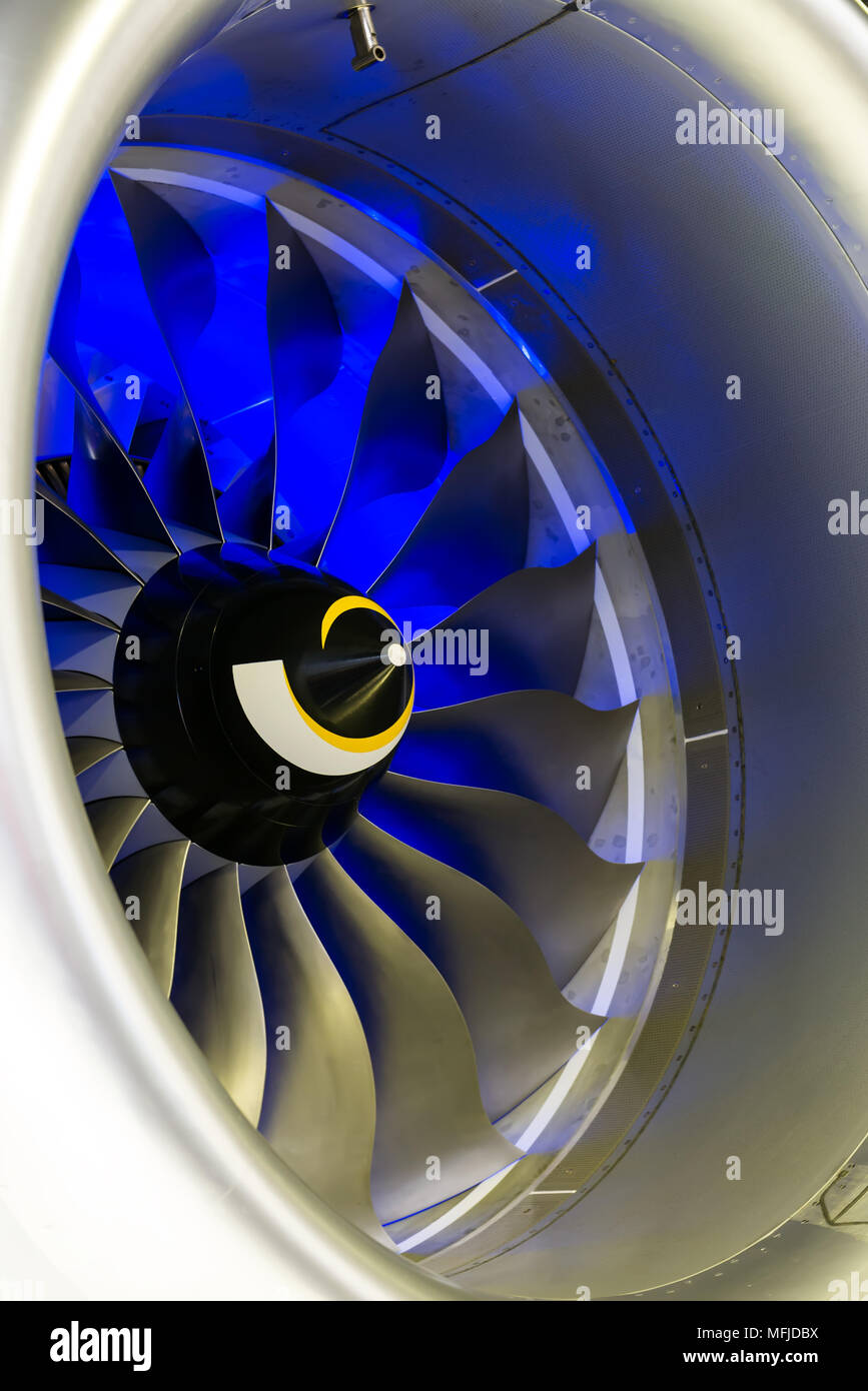 close-up of a large jet engine turbine blades Stock Photo - Alamy