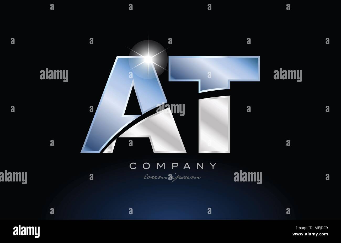 alphabet letter at a t logo design with metal blue color suitable for a ...