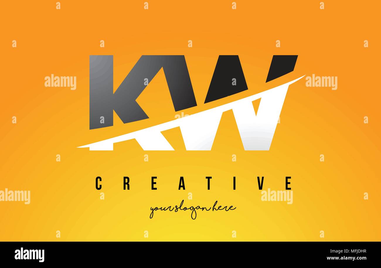 KW K W Letter Modern Logo Design with Swoosh Cutting the Middle Letters ...