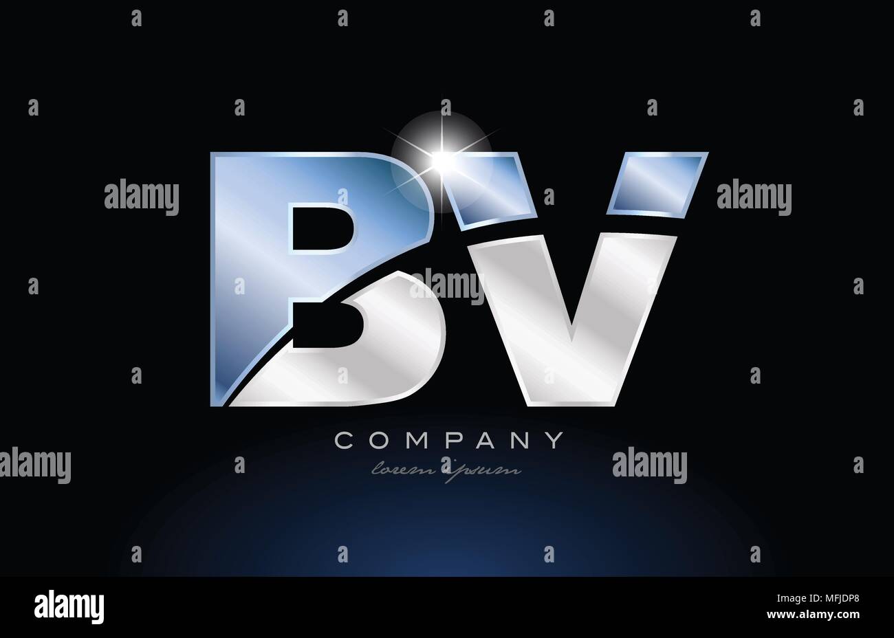 alphabet letter bv b v logo design with metal blue color suitable for a ...
