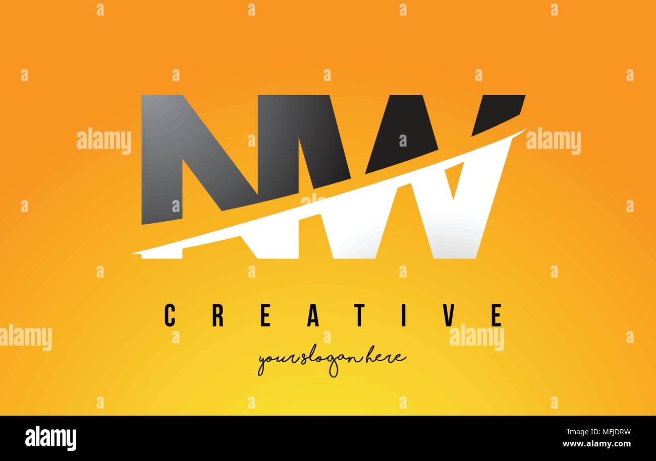 NW N W Letter Modern Logo Design with Swoosh Cutting the Middle Letters ...