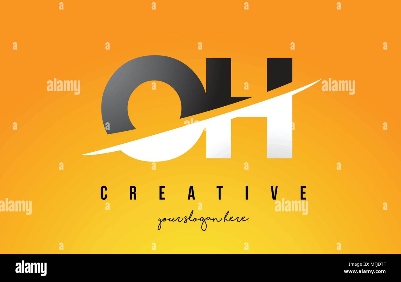 OH O H Letter Modern Logo Design with Swoosh Cutting the Middle Letters ...