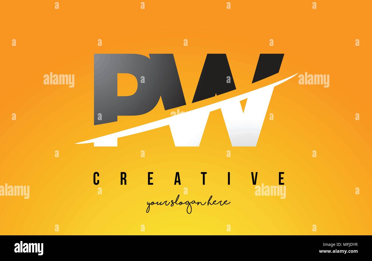 PW P W Letter Modern Logo Design with Swoosh Cutting the Middle Letters ...