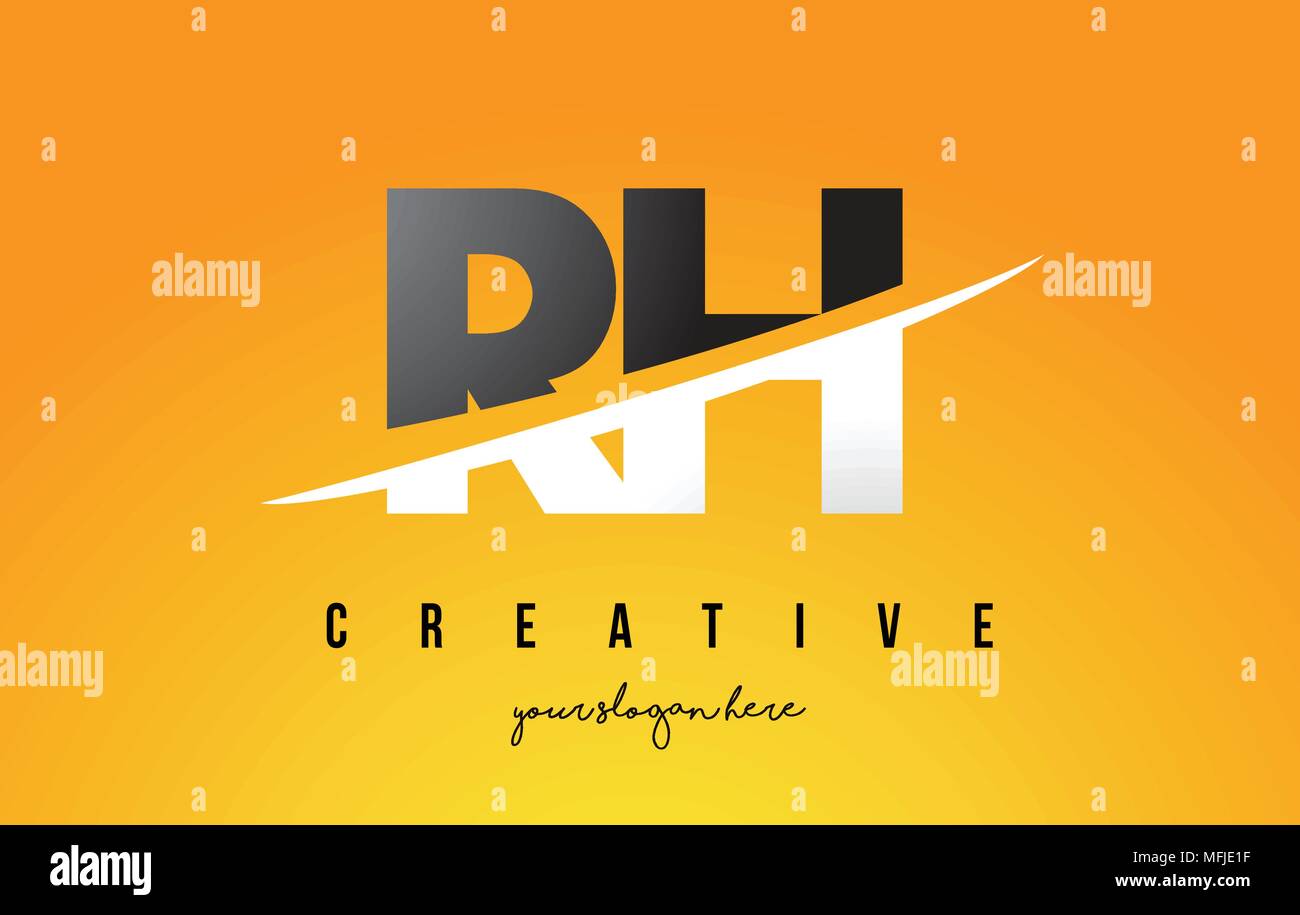 RH R H Letter Modern Logo Design with Swoosh Cutting the Middle Letters ...