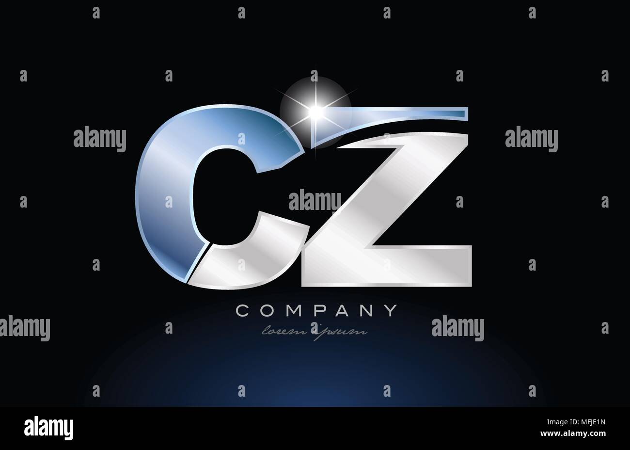 alphabet letter cz c z logo design with metal blue color suitable for a ...