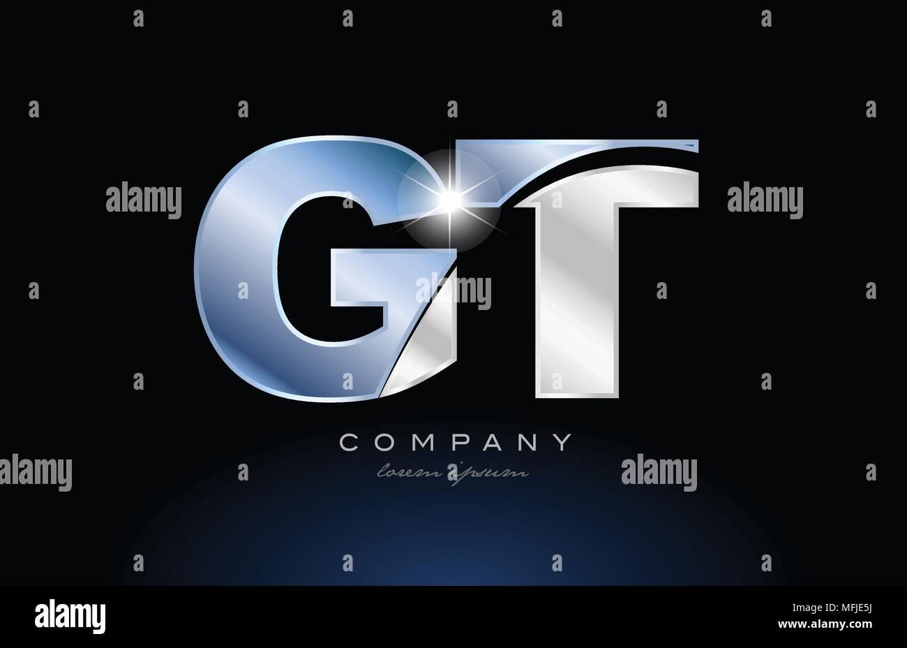 alphabet letter gt g t logo design with metal blue color suitable for a ...