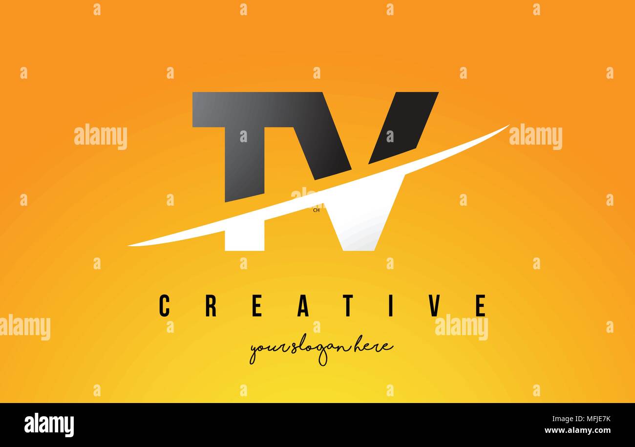 TV T V Letter Modern Logo Design with Swoosh Cutting the Middle Letters ...