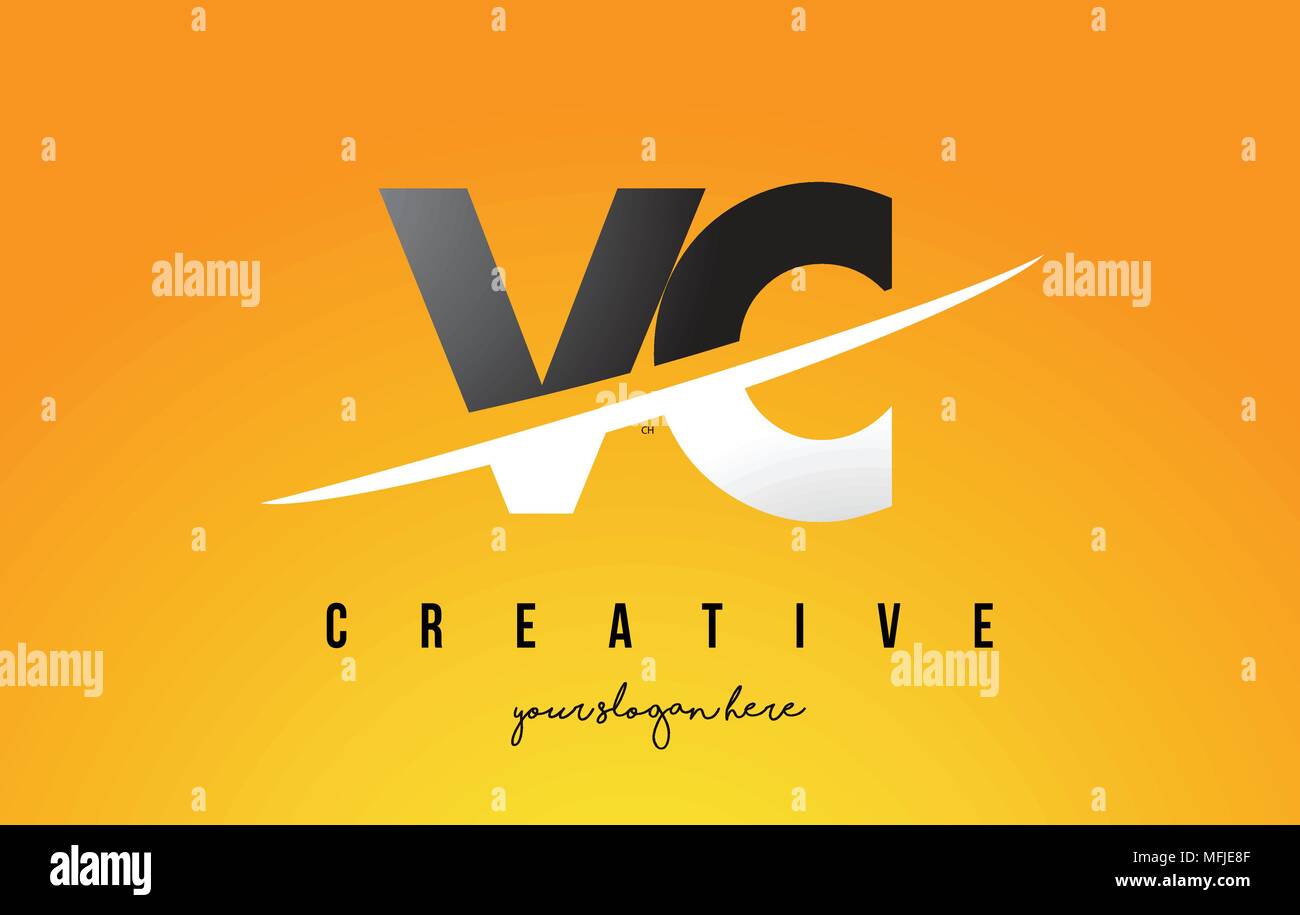 VC V C Letter Modern Logo Design with Swoosh Cutting the Middle Letters ...