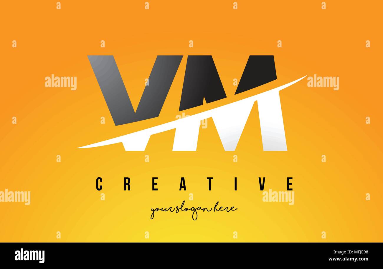 VM V M Letter Modern Logo Design with Swoosh Cutting the Middle Letters ...