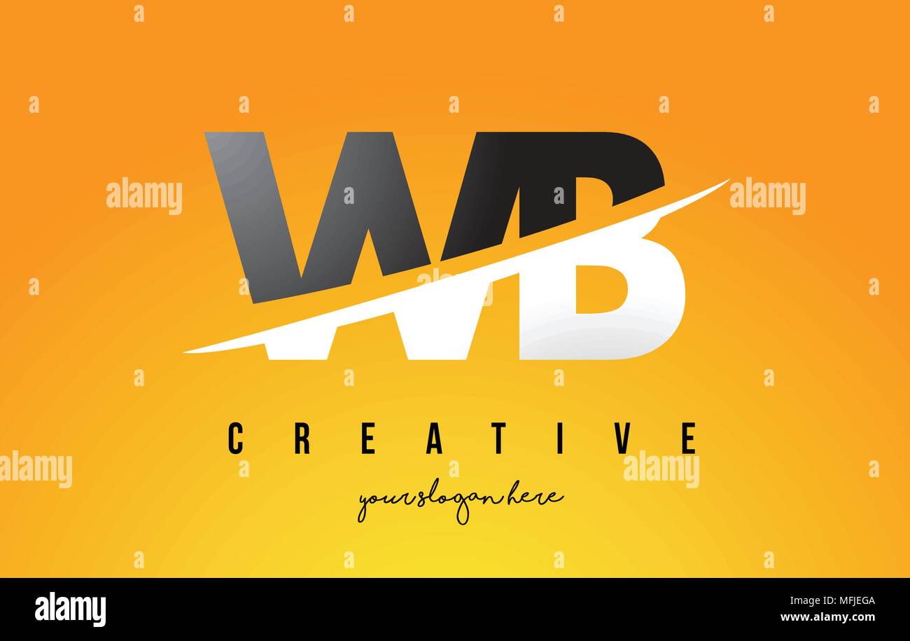 WB W B Letter Modern Logo Design with Swoosh Cutting the Middle Letters ...