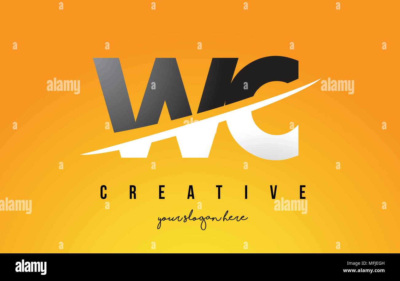 WC W C Letter Modern Logo Design with Swoosh Cutting the Middle Letters ...