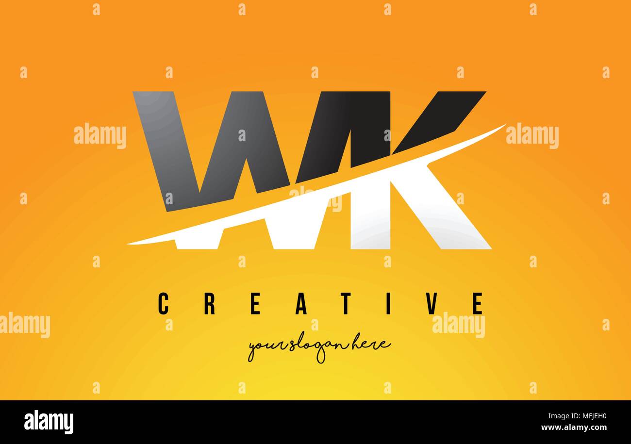 WK W K Letter Modern Logo Design with Swoosh Cutting the Middle Letters ...