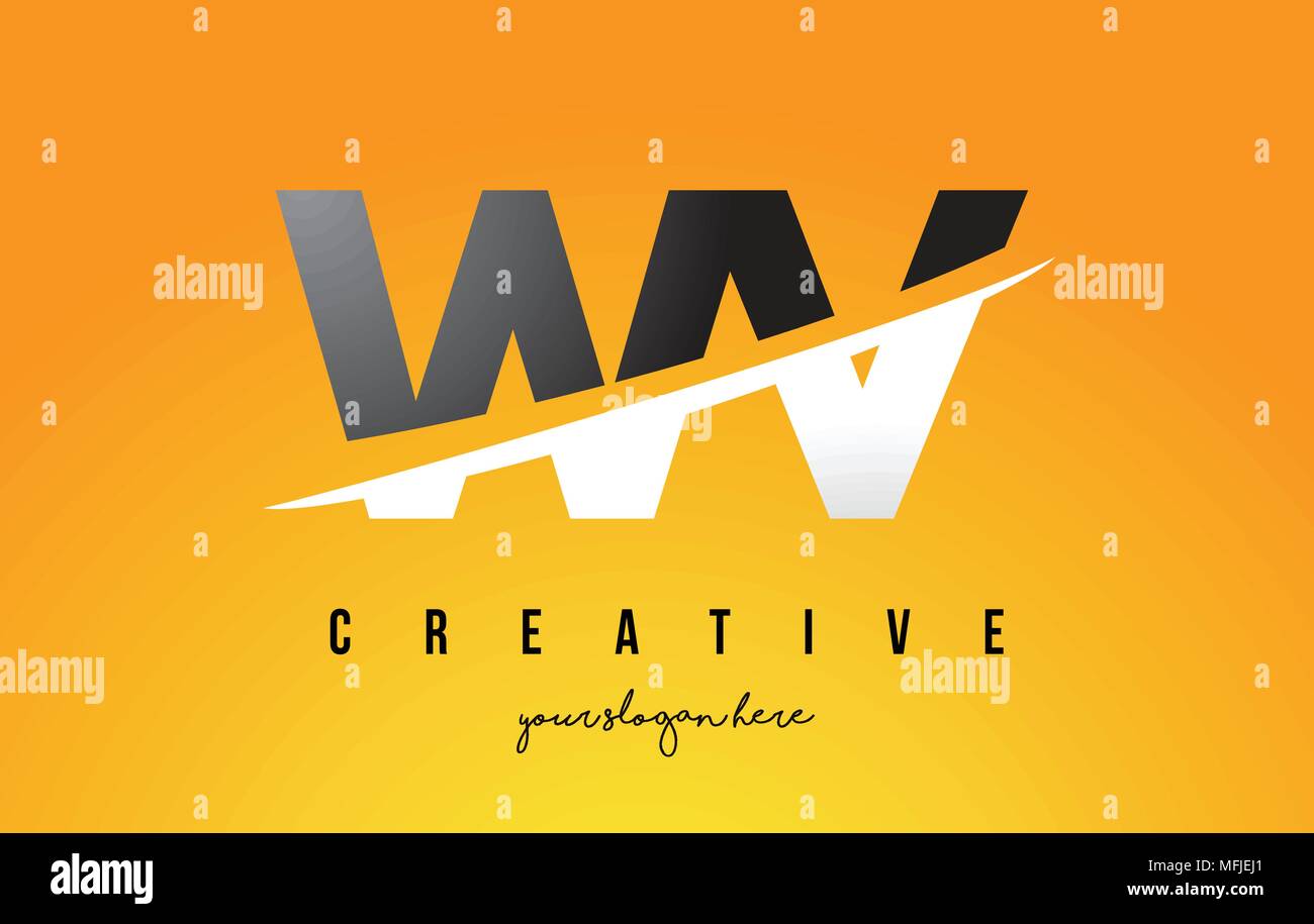 WV W V Letter Modern Logo Design with Swoosh Cutting the Middle Letters ...