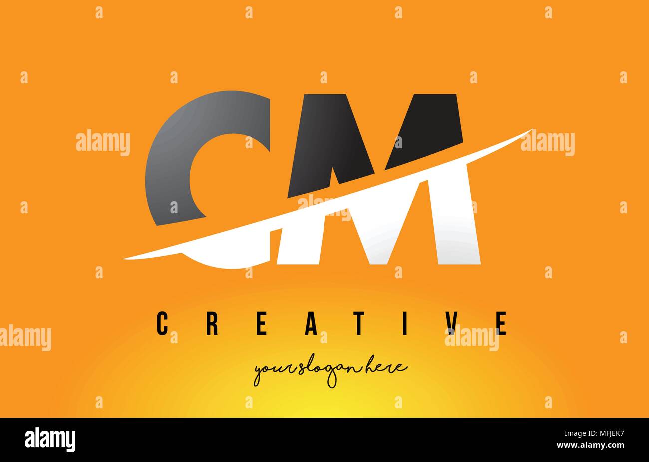 CM C M Letter Modern Logo Design with Swoosh Cutting the Middle Letters ...