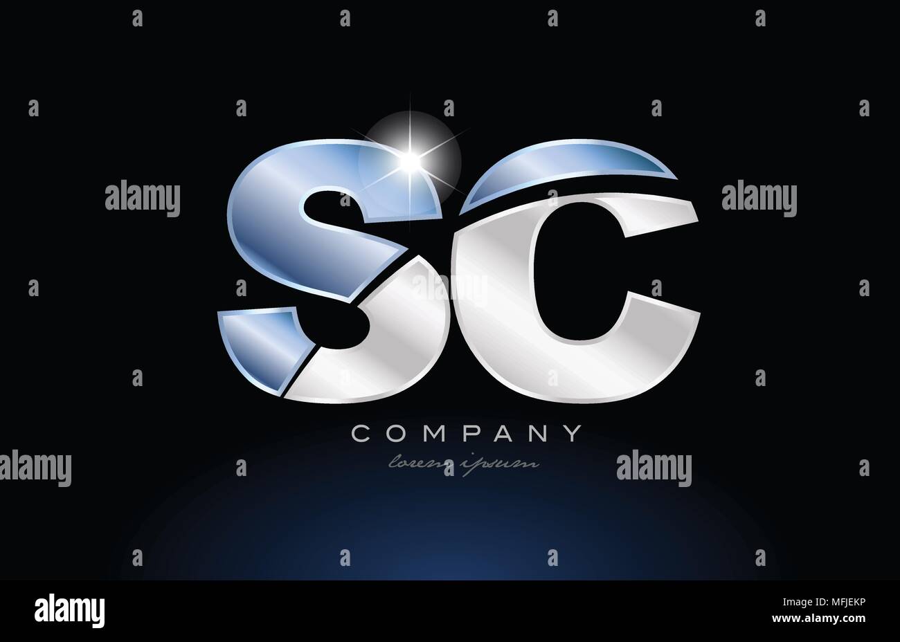 alphabet letter sc s c logo design with metal blue color suitable for a ...