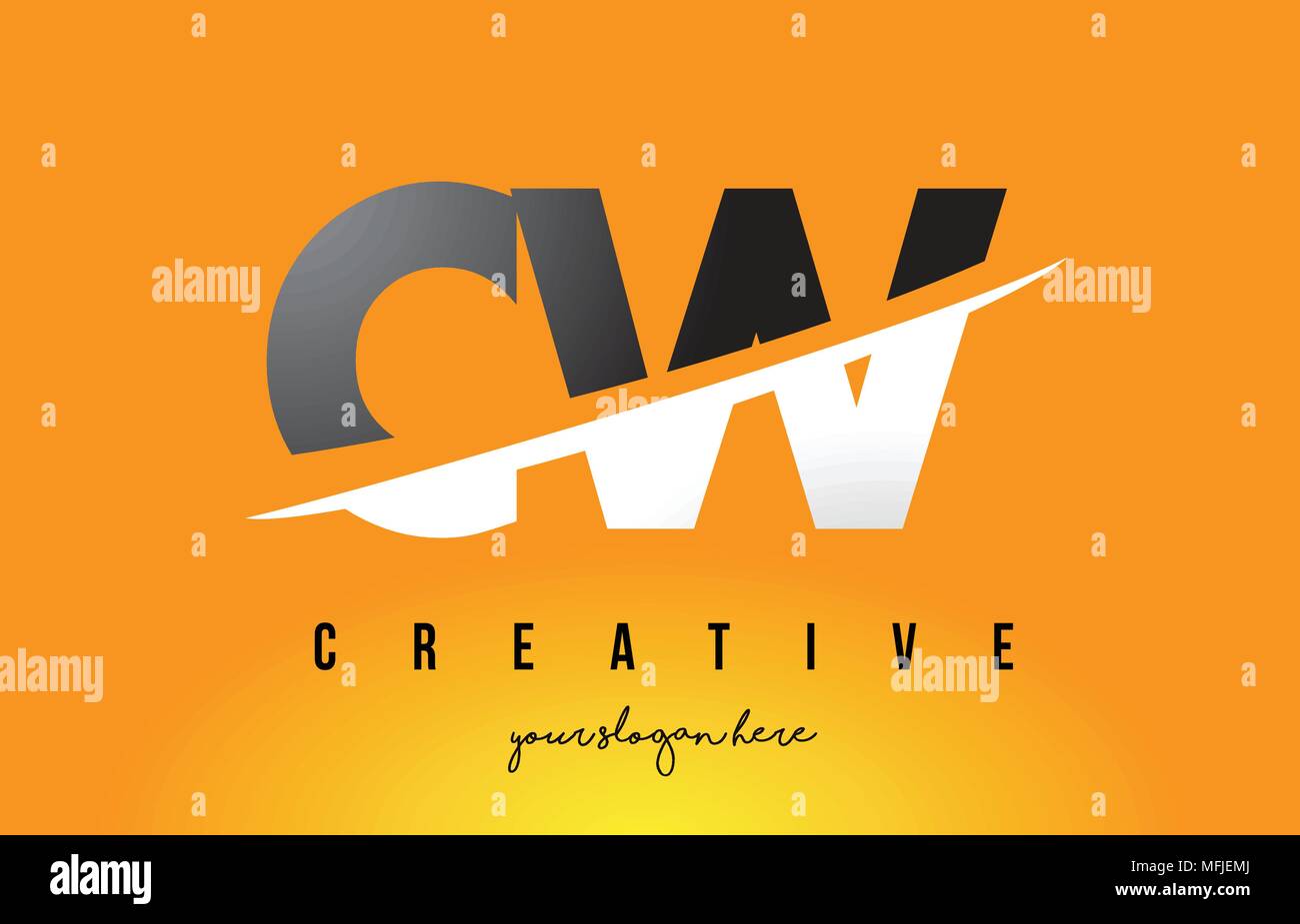 CW C W Letter Modern Logo Design with Swoosh Cutting the Middle Letters ...