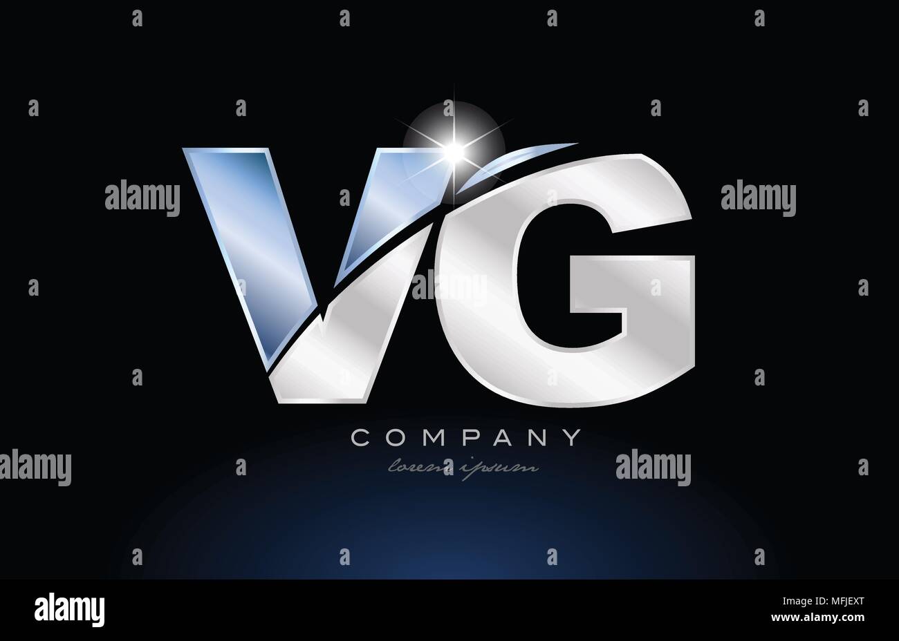 alphabet letter vg v g logo design with metal blue color suitable for a ...