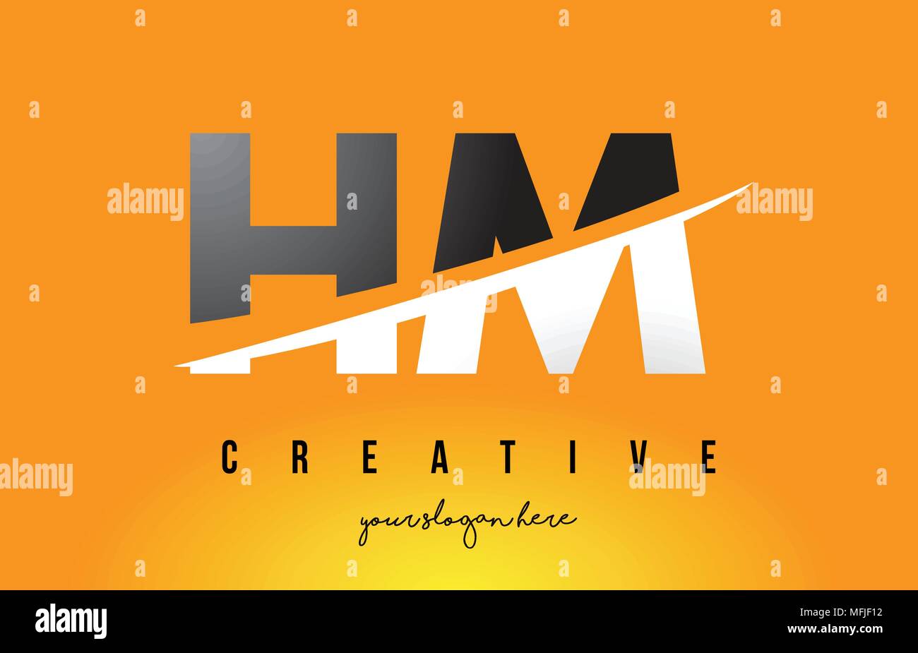 HM H M Letter Modern Logo Design with Swoosh Cutting the Middle Letters ...