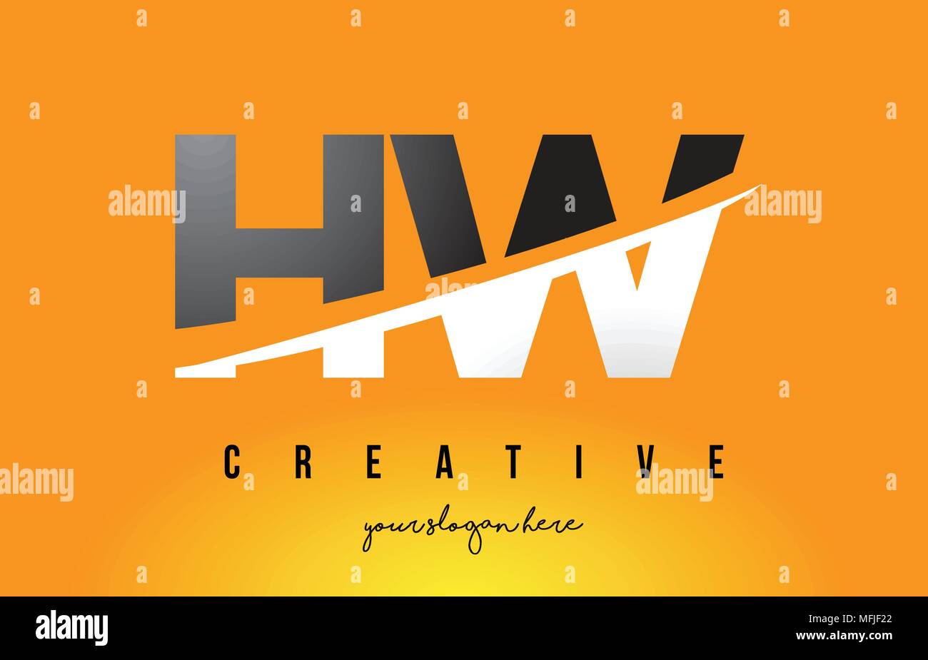 HW H W Letter Modern Logo Design with Swoosh Cutting the Middle Letters ...