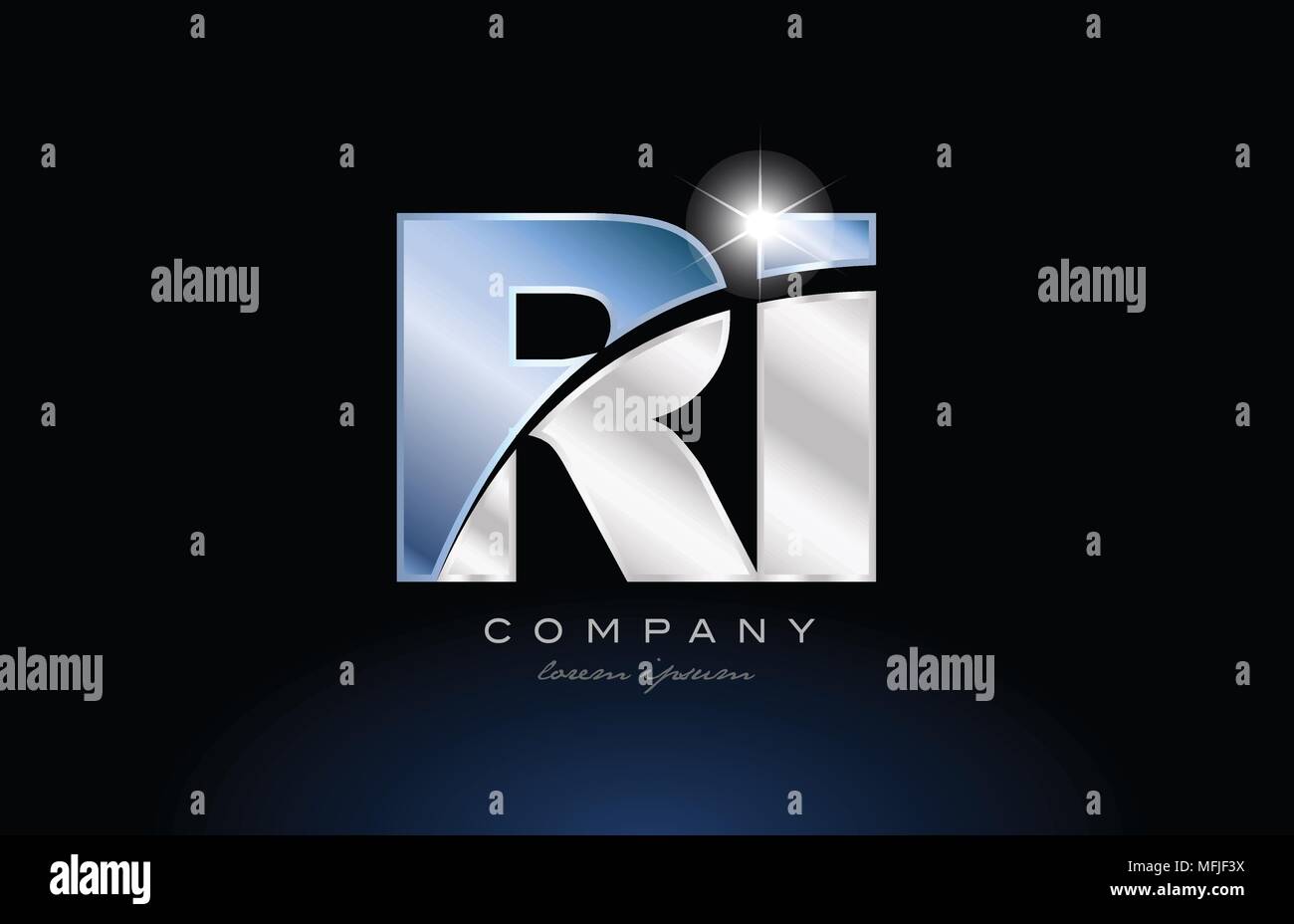alphabet letter ri r i logo design with metal blue color suitable for a ...