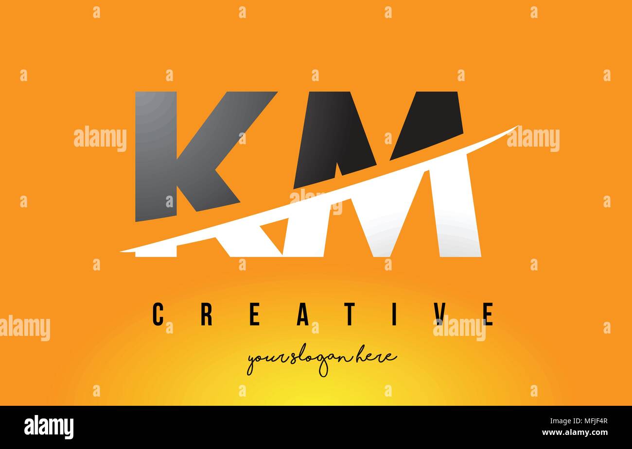 KM K M Letter Modern Logo Design with Swoosh Cutting the Middle Letters ...