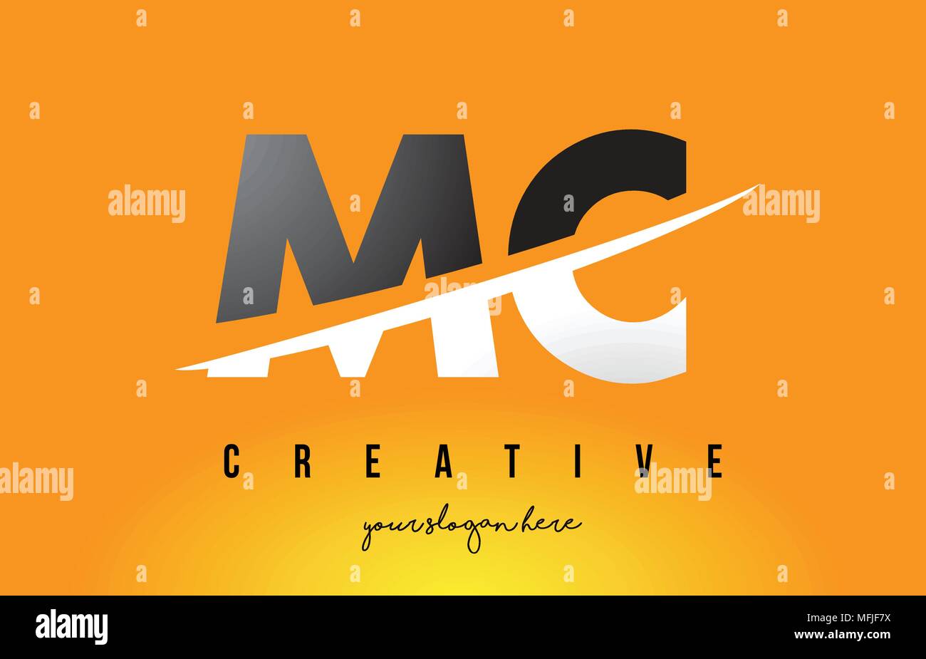 MC M C Letter Modern Logo Design with Swoosh Cutting the Middle Letters ...