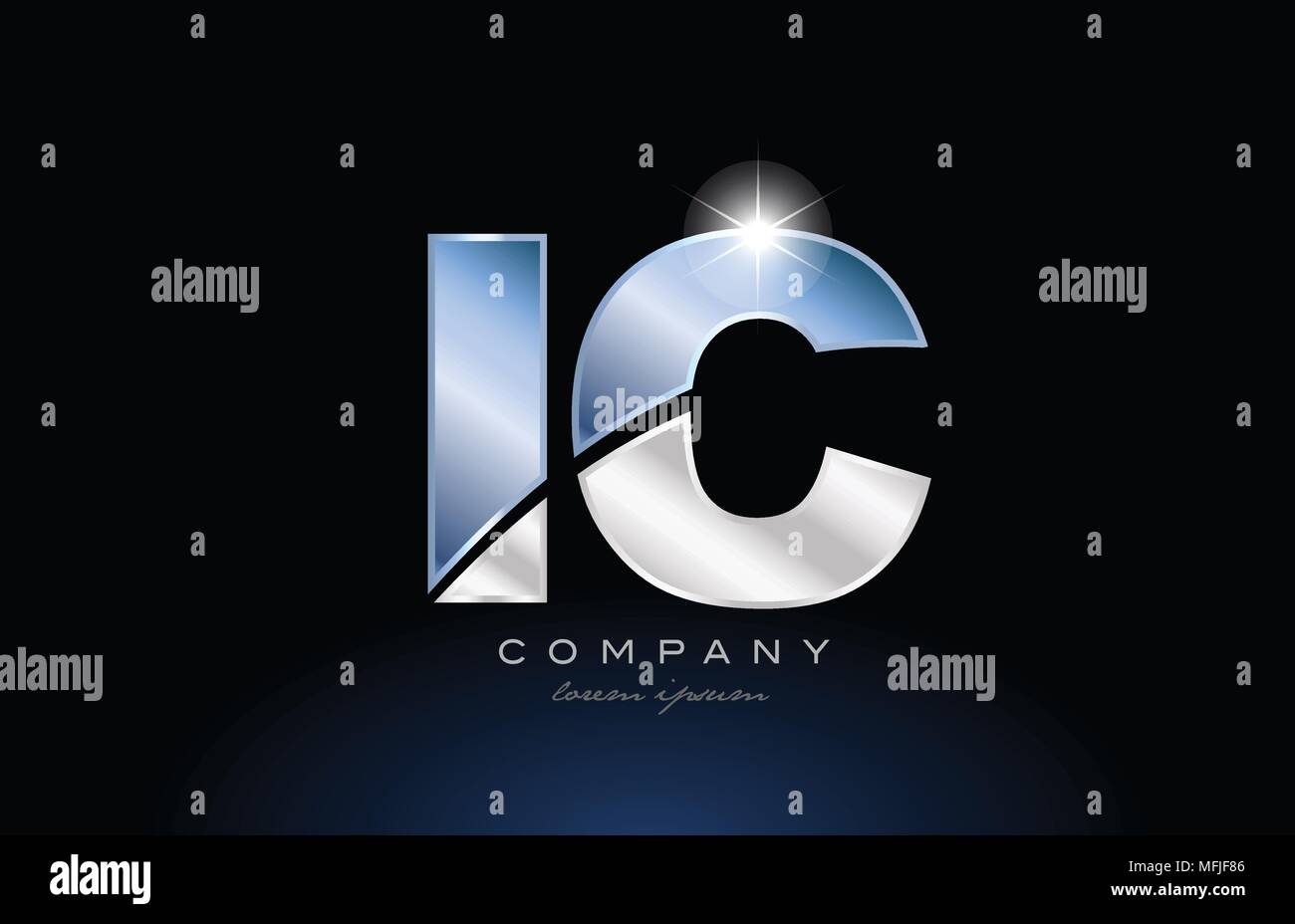 alphabet letter ic i c logo design with metal blue color suitable for a ...